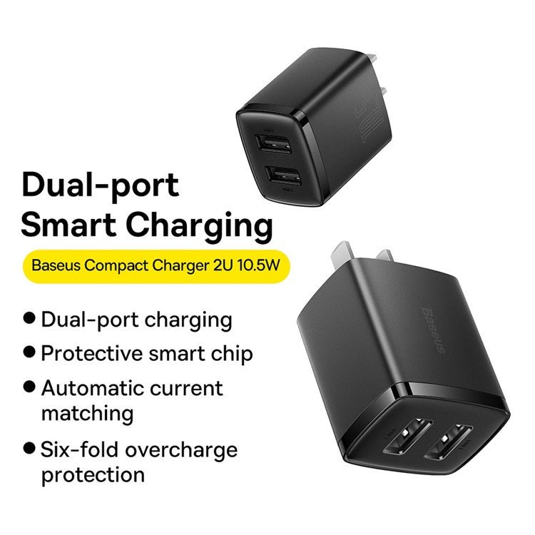 Baseus 10.5W Compact Mobile Charger Dual USB With CN PIN - Baseus Pakistan