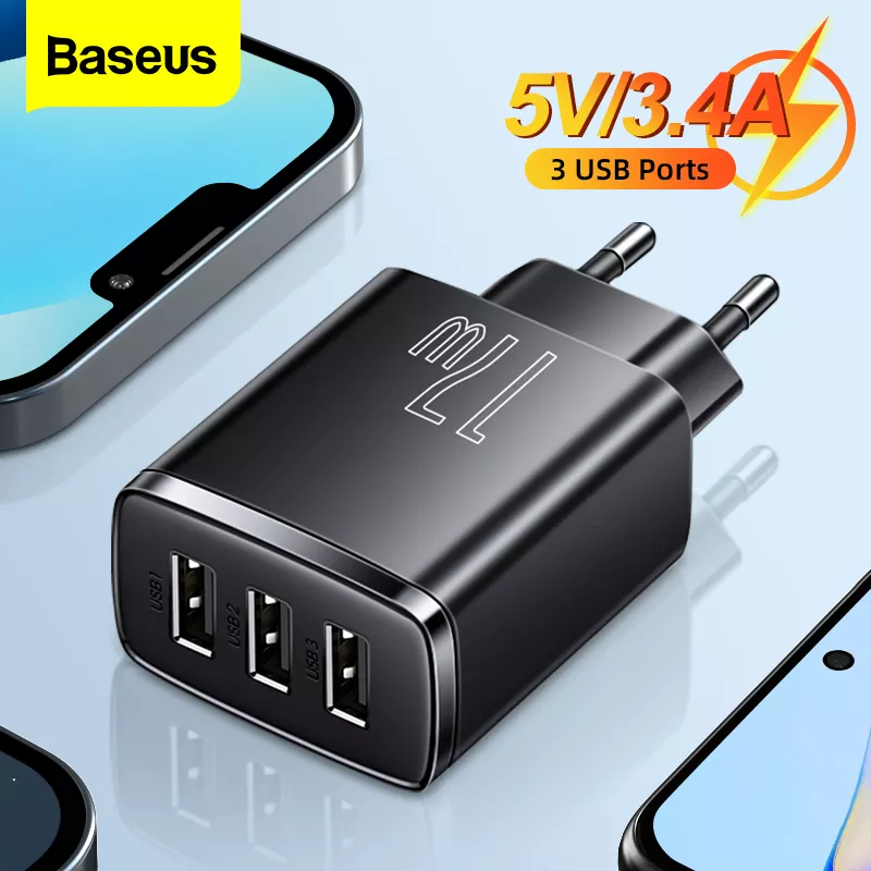 Baseus 17W Compact 3 Port USB Mobile Charger - Baseus Pakistan