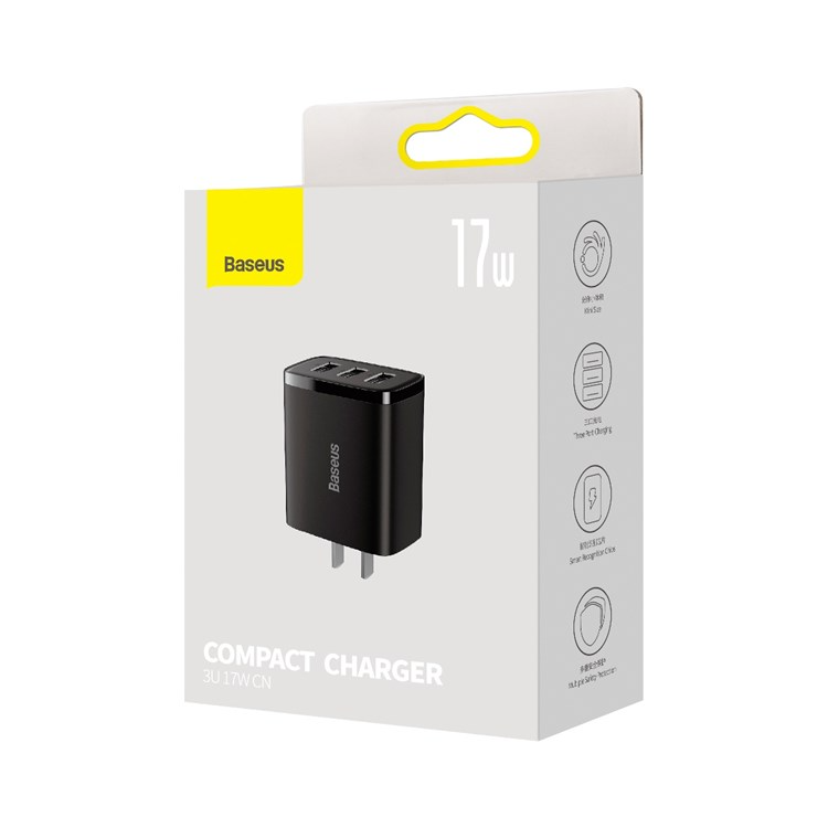 Baseus 17W Compact 3 Port USB Mobile Charger - Baseus Pakistan