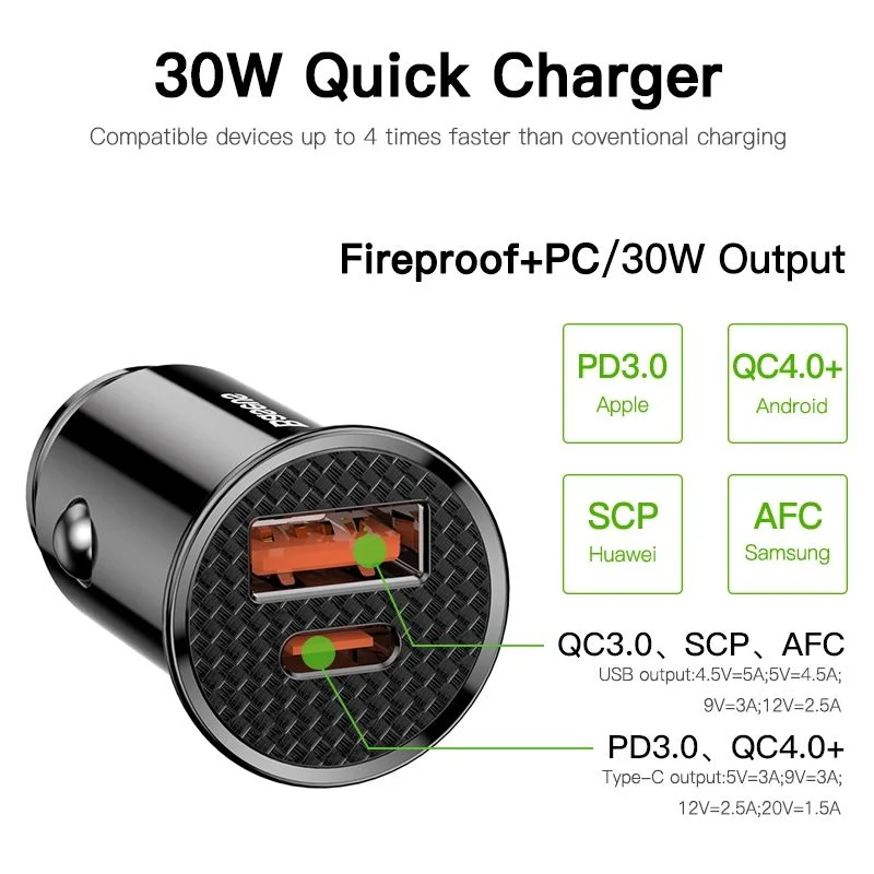 Baseus Circular Plastic A+C PPS Car Charger 30W QC 3.0 / SCP/ AFC ...
