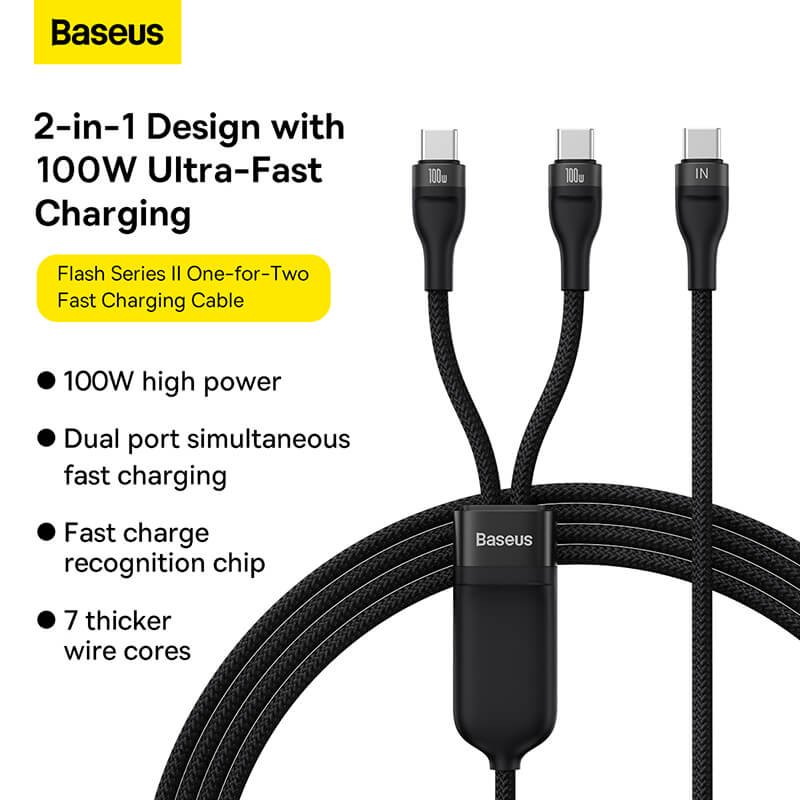 Baseus Flash Series One For Two Fast Charging Cable - Baseus Pakistan